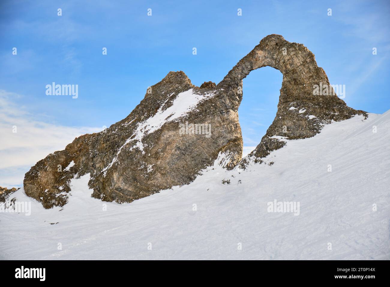 Aiguille Percee viewpoint in Winter, a popular rock formation with a ...