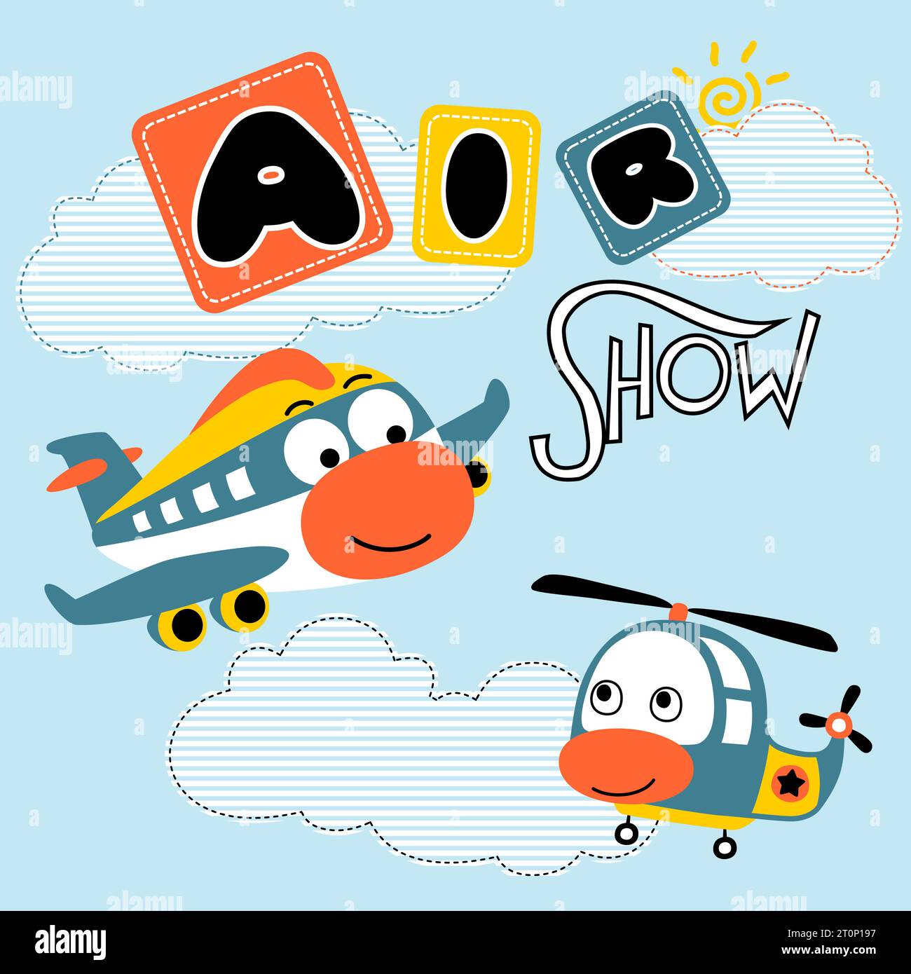 Funny plane with helicopter, vector cartoon illustration Stock Vector ...
