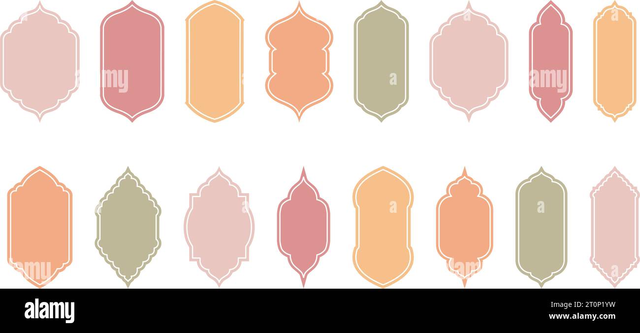 Islamic window flat color and line shape collection. Pastel neutral ...