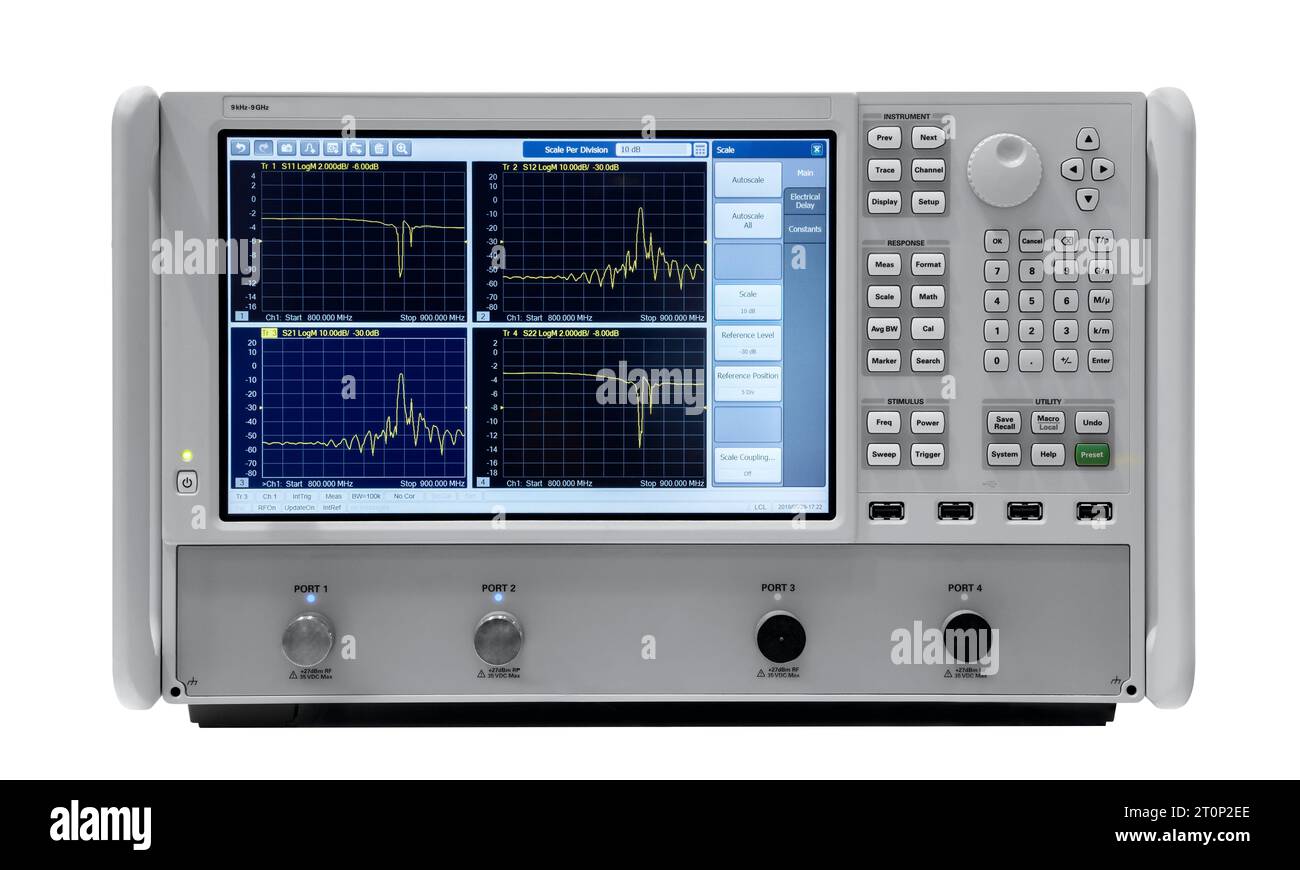 Digital oscillograph isolated on white background, power analyzer 3 ...