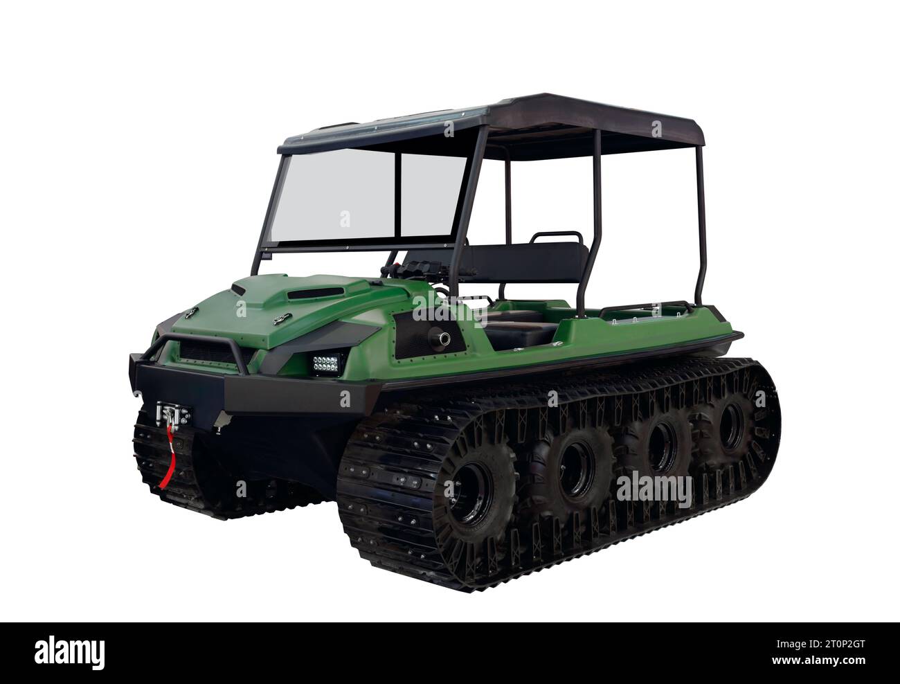 all-terrain vehicle with rubber tracks on rubber wheels isolated on ...