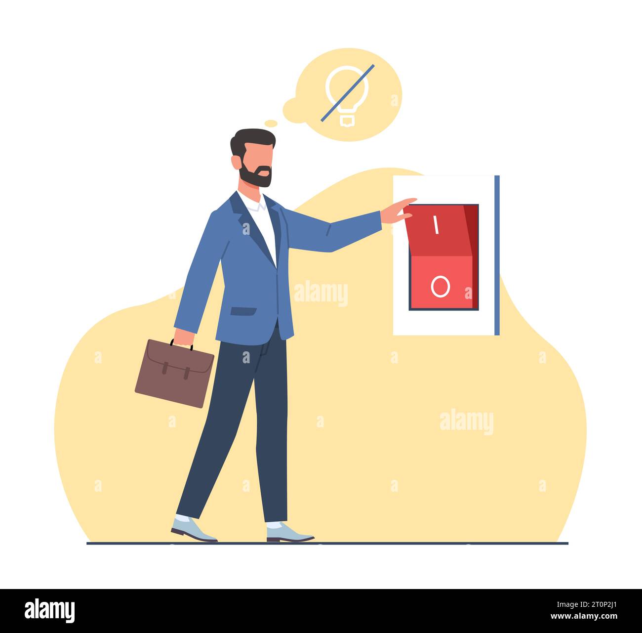 Saving electricity, man turns off circuit breaker. Business man press ...