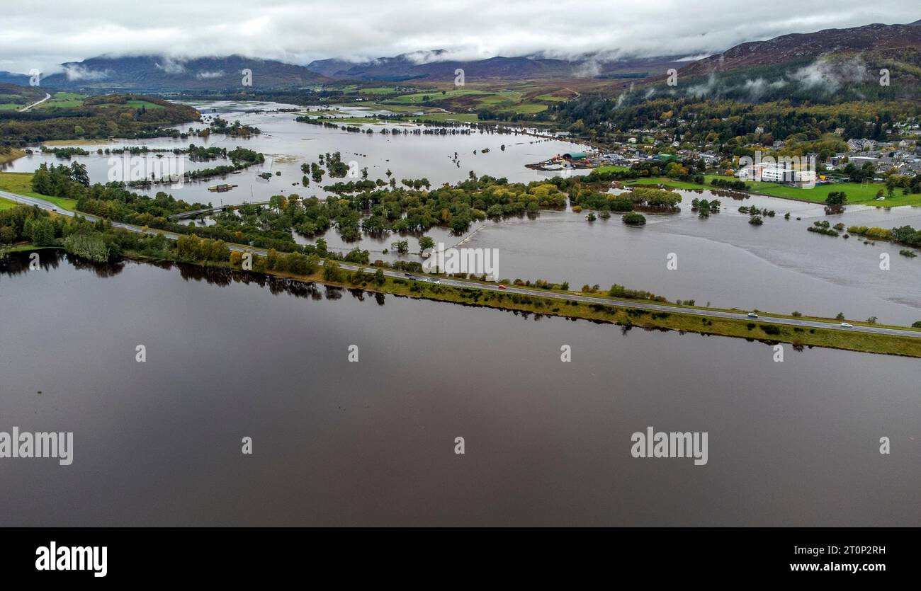 The River Spey in flood at Kingussie near Aviemore. Those in the north ...