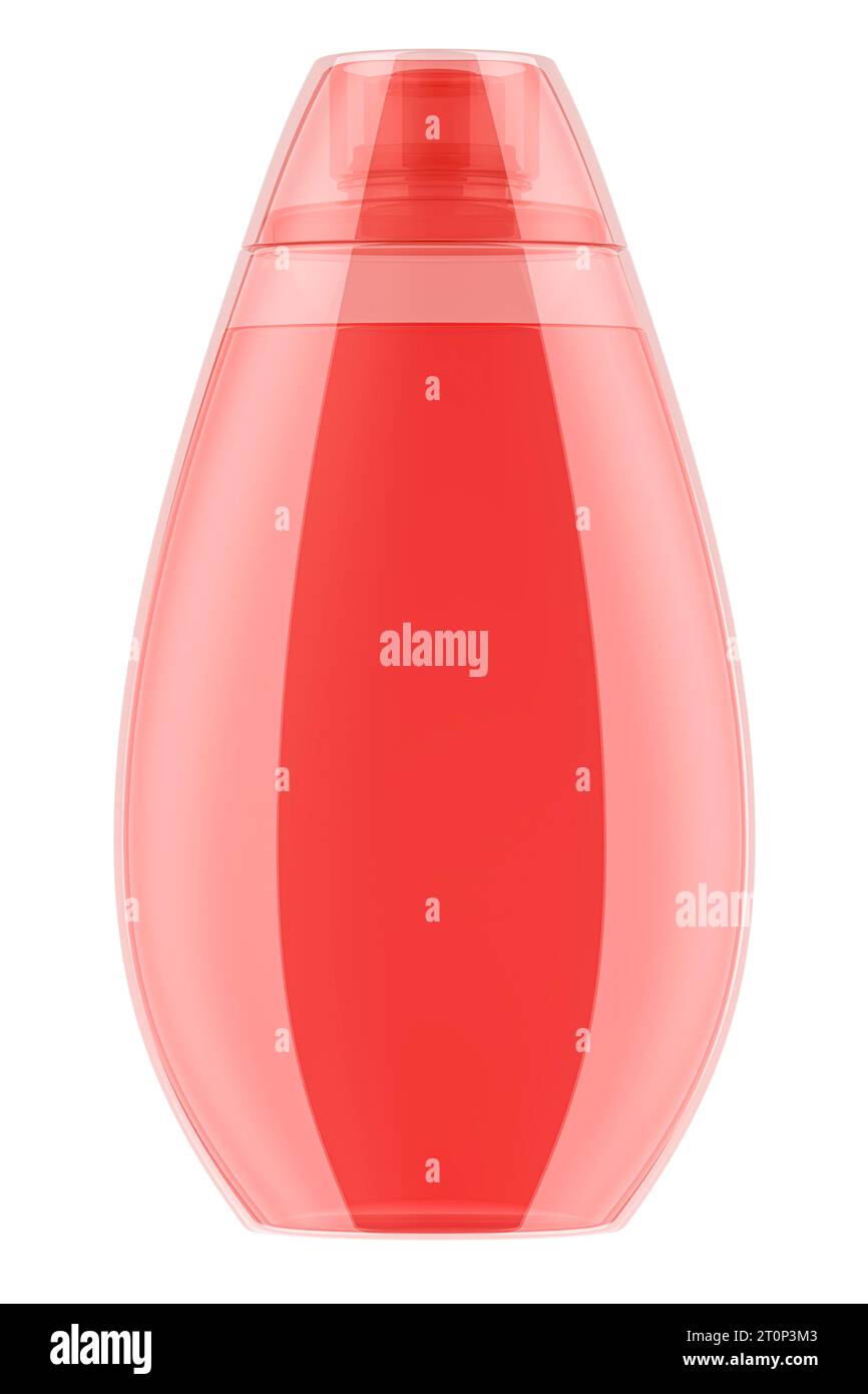 Shampoo bottle or bath foam bottle, oil bottle. Red color, 3D rendering ...