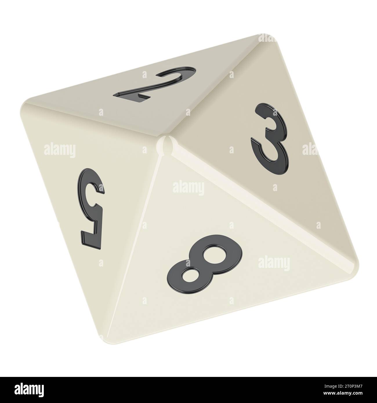White 8 sided die, octahedron dice, 3D rendering isolated on white ...