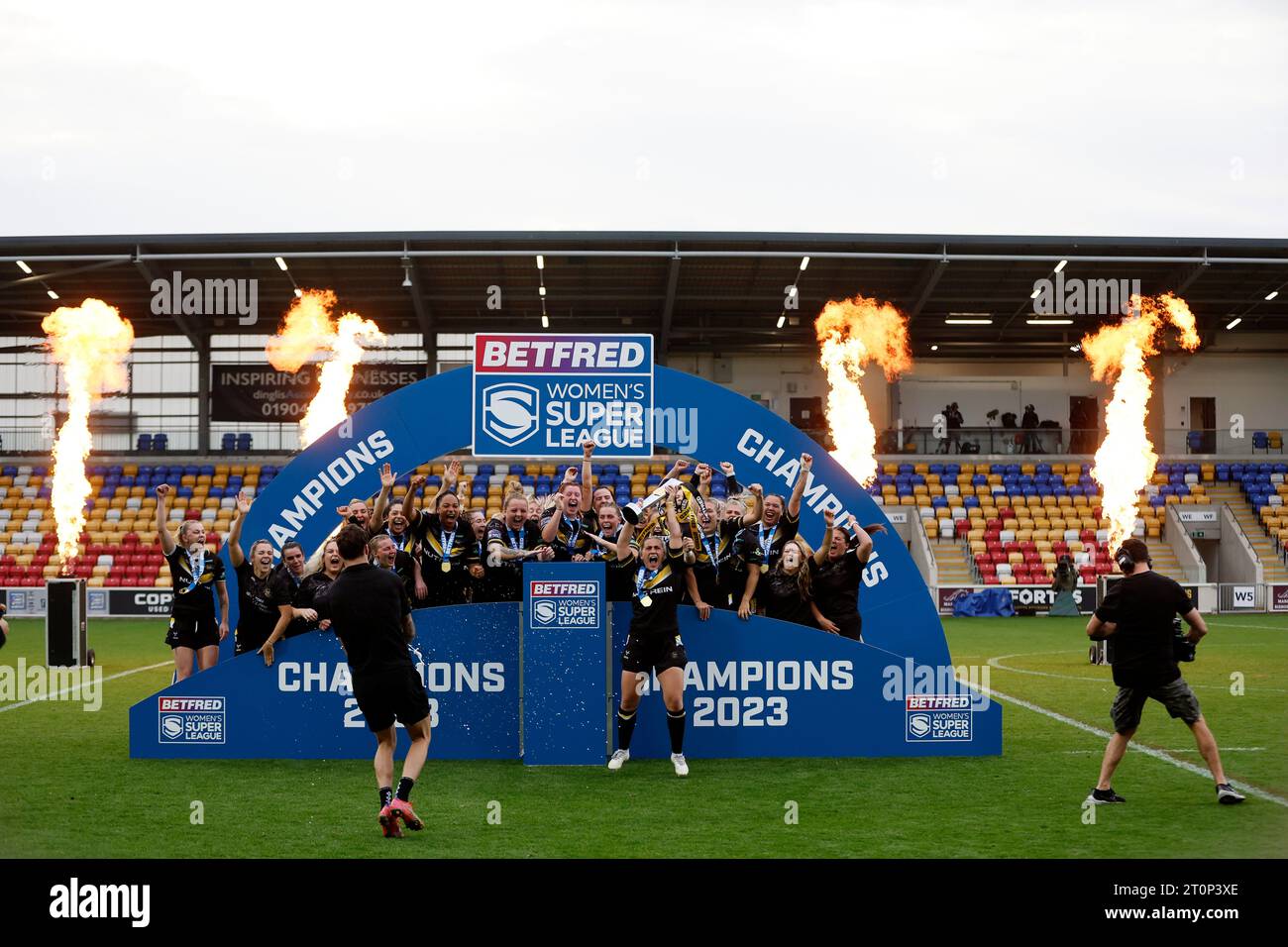 York Valkyrie celebrate with the trophy after victory in the Betfred ...