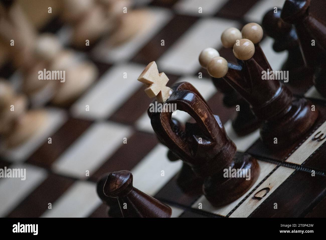 View of a chess board with some figures in focus, some blurred Stock ...
