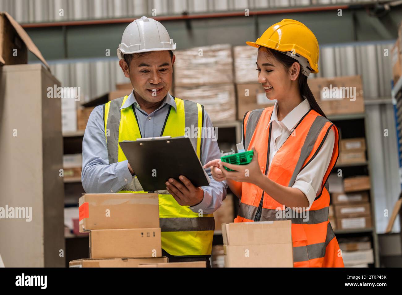 Young engineer woman worker working with senior training job happy ...