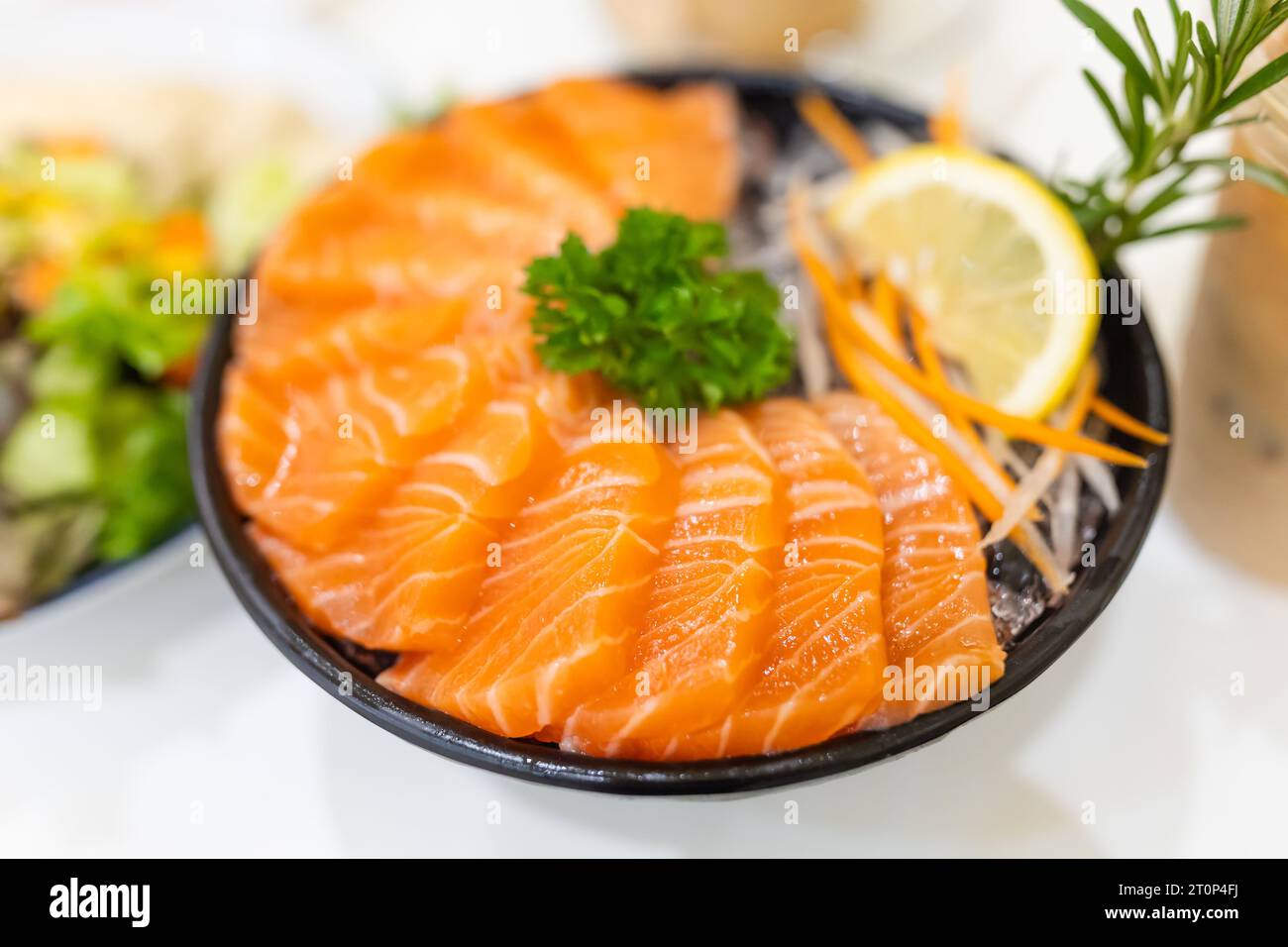 Salmon Sashimi, popular raw fish seafood serve in Japanese restaurant ...