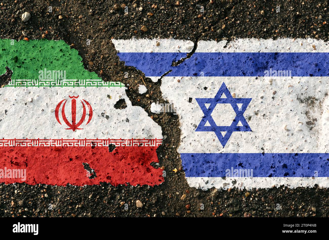 On the pavement are images of the flags of Israel and Iran, as a symbol ...