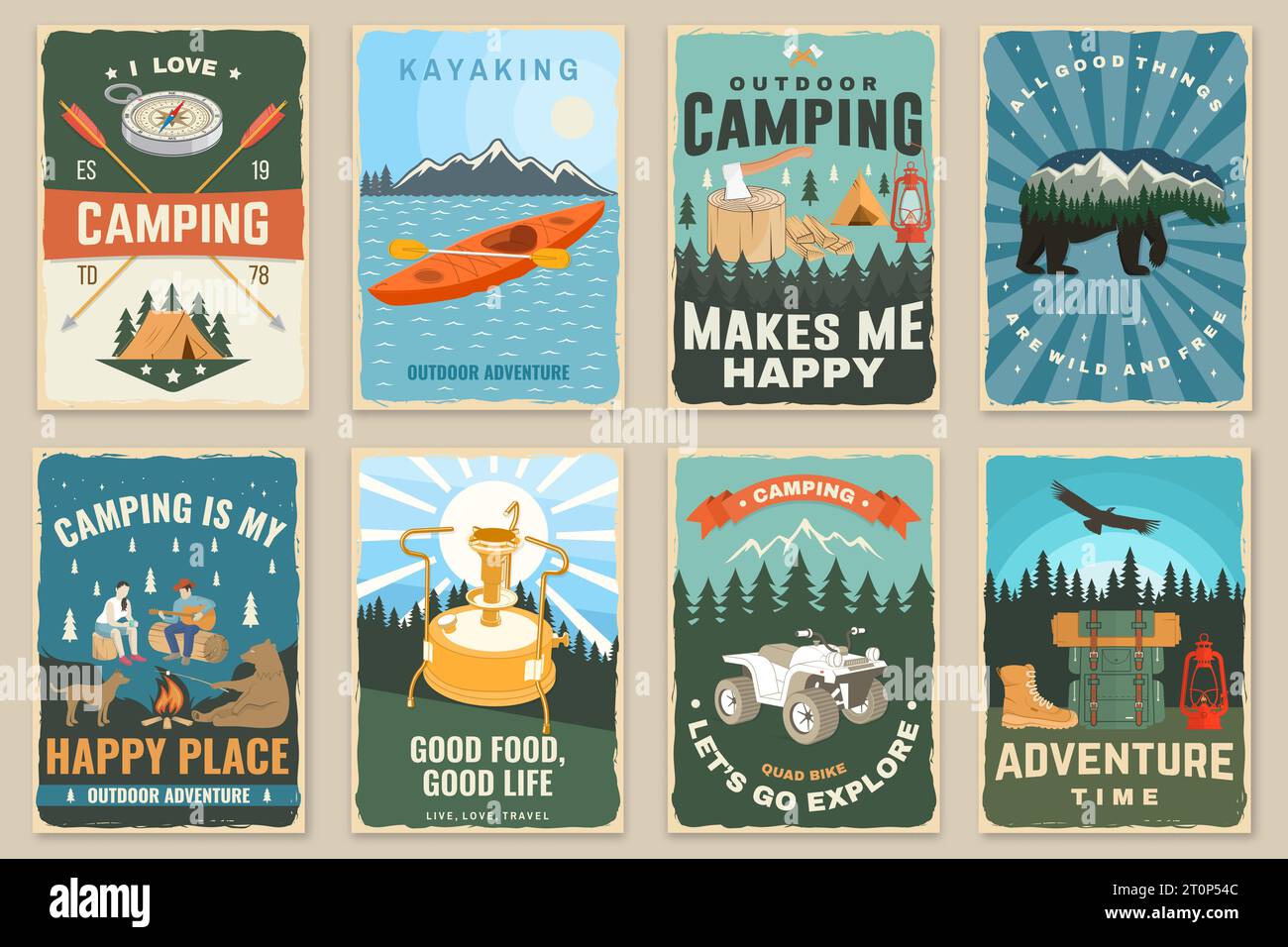 Set of camping retro posters. Vector illustration. Vintage typography ...