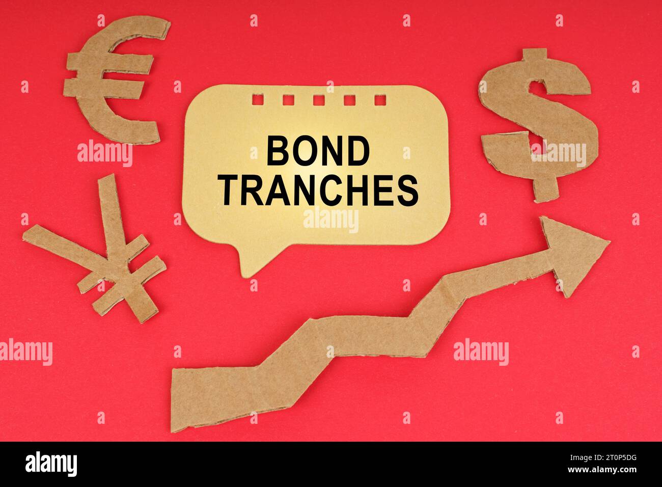 Business concept. On the red surface there are money symbols, an arrow ...