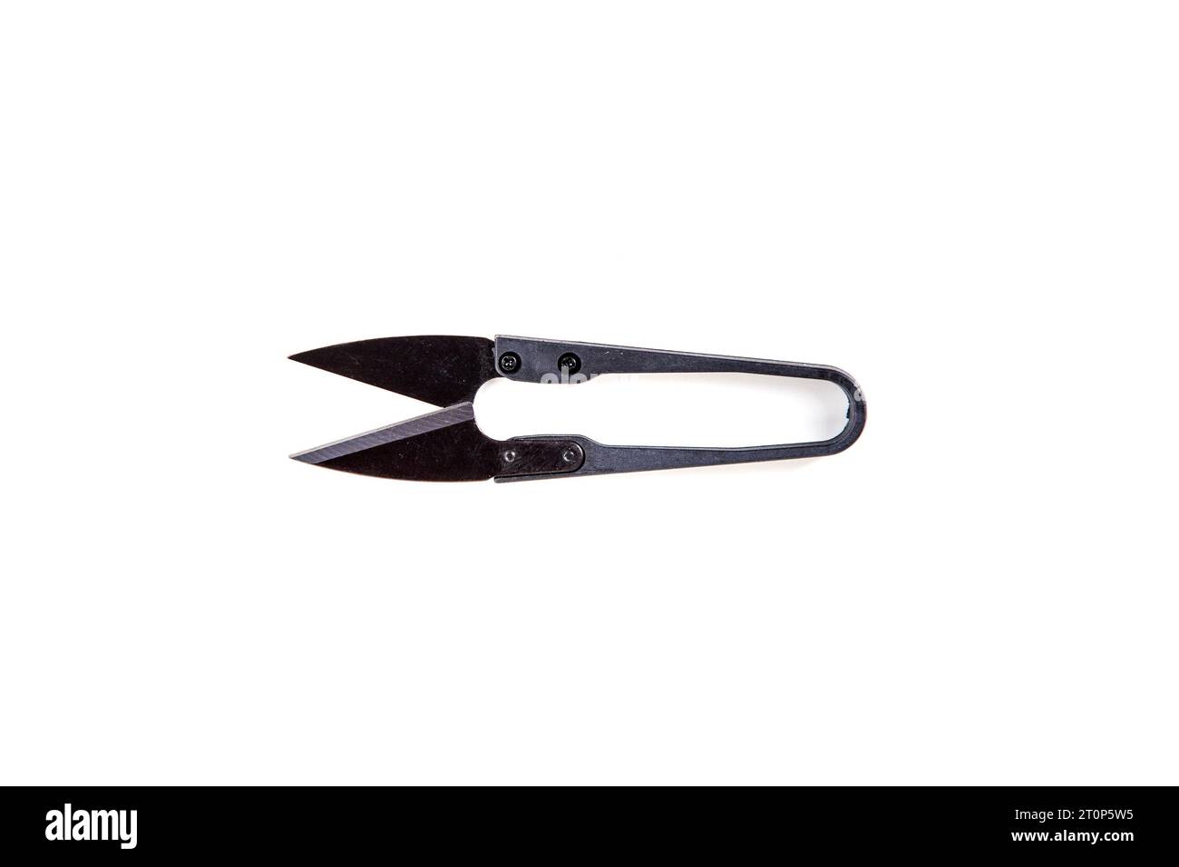 Black metal thread snips top down over white Stock Photo - Alamy
