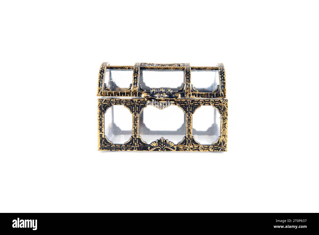 Small gold and glass treasure chest isolated over white Stock Photo - Alamy