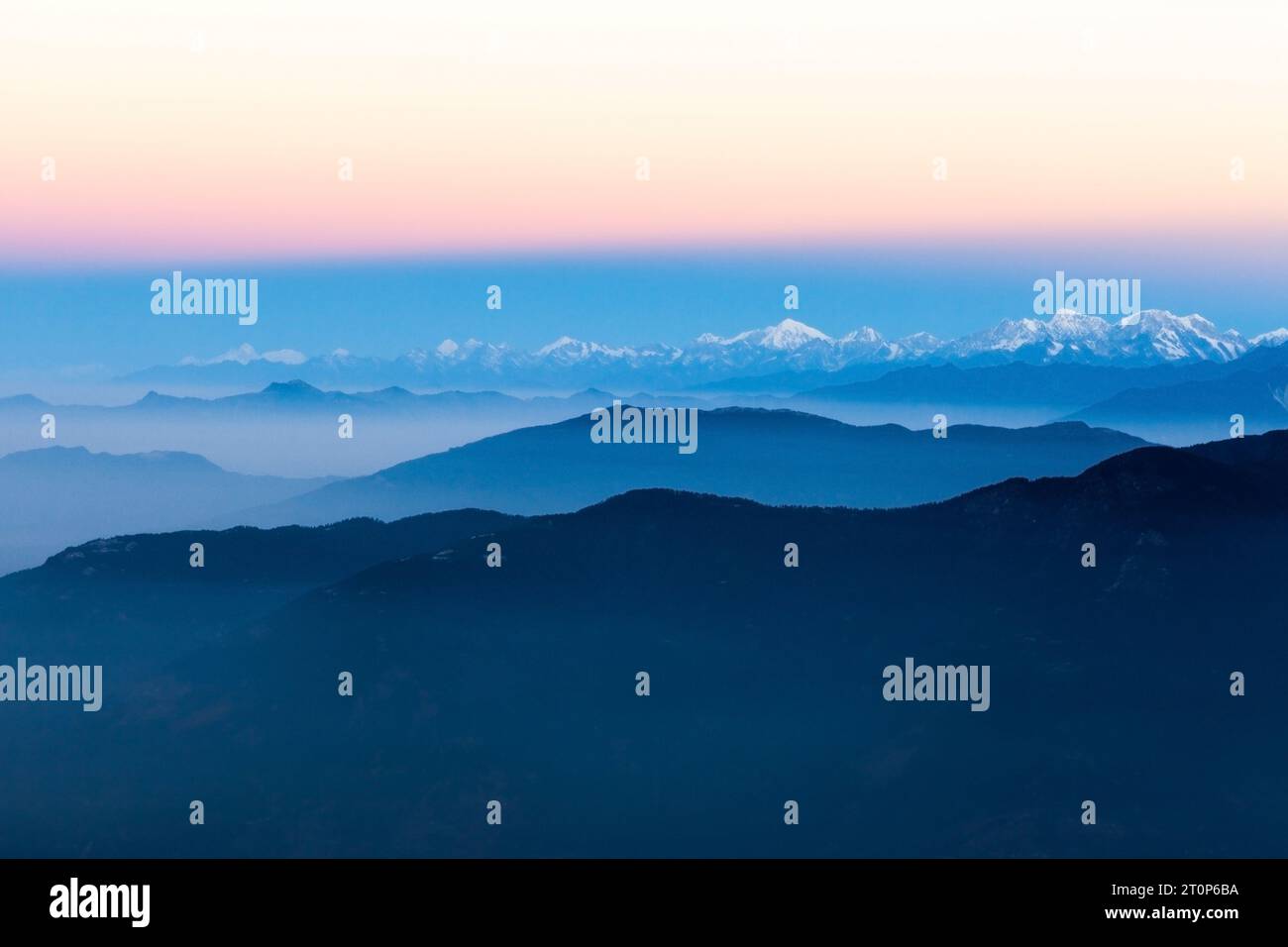 Blue mountains early morning landscape in Himalayas, Nepal Stock Photo ...