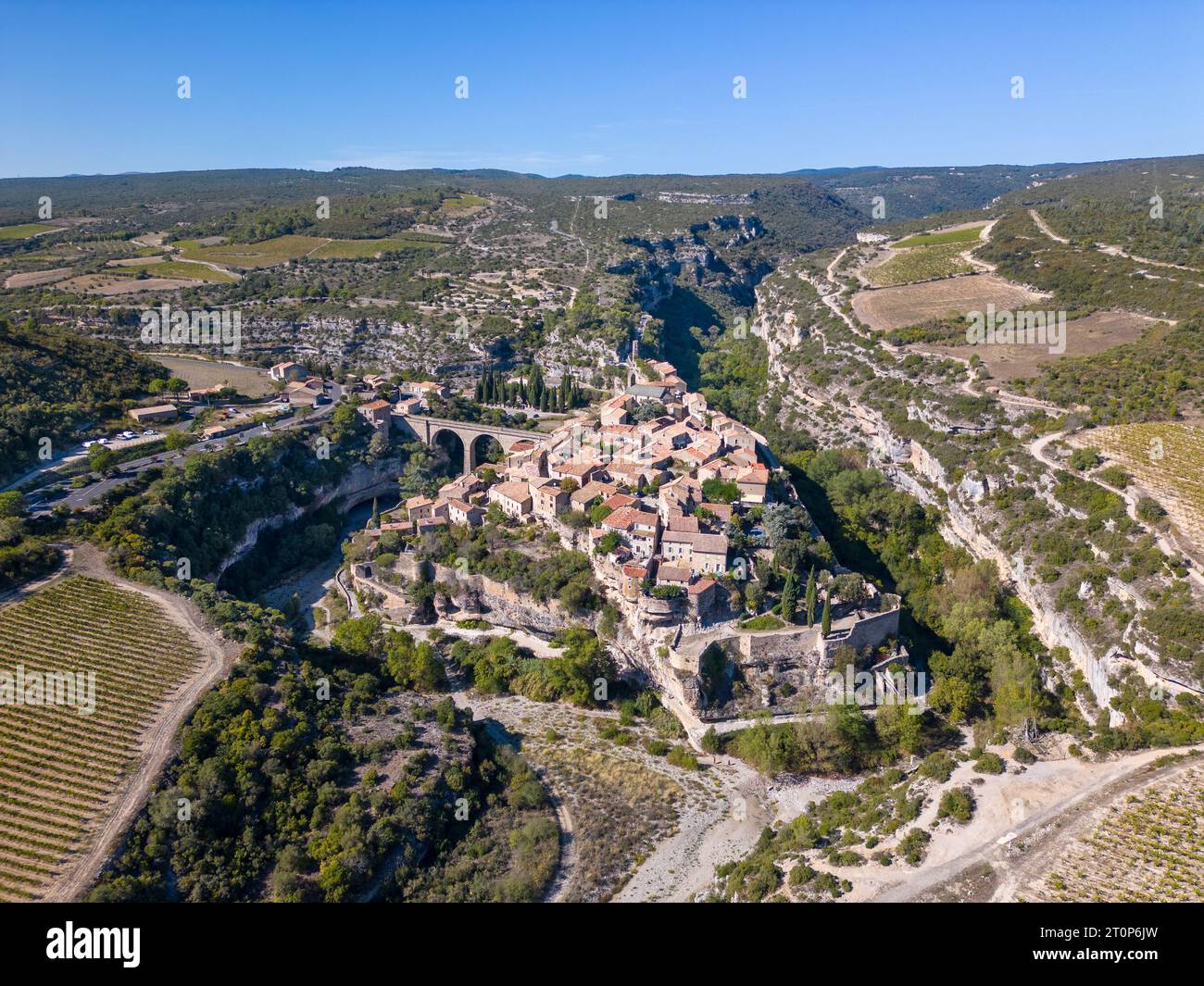 Aerial drone photo of the town named Minerve. Minerve is located in ...