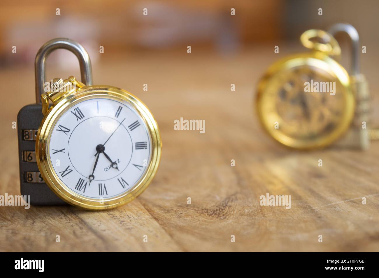 time concept with two old pocket watch and a combination lock Stock ...