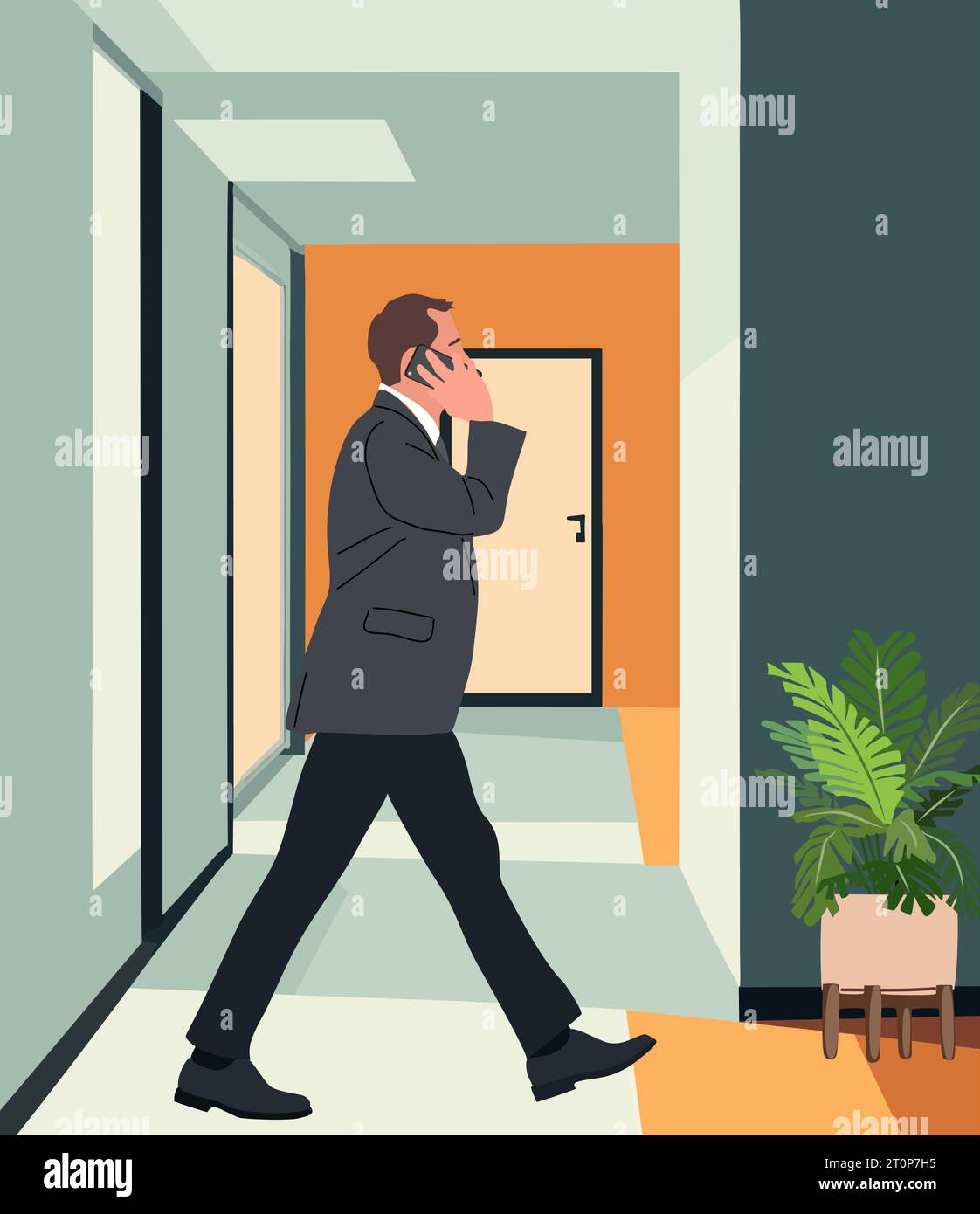 Business man walking along the office corridor Stock Vector Image & Art ...