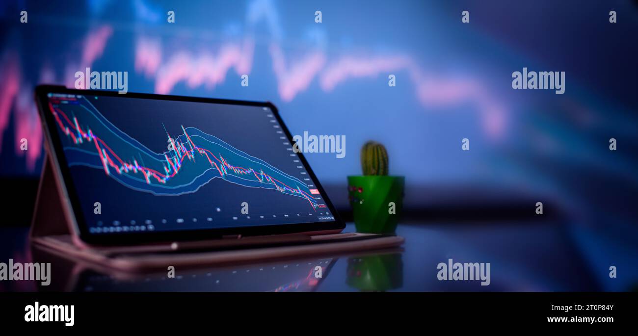Analysis of financial charts on the screen. Asset Investment Chart ...