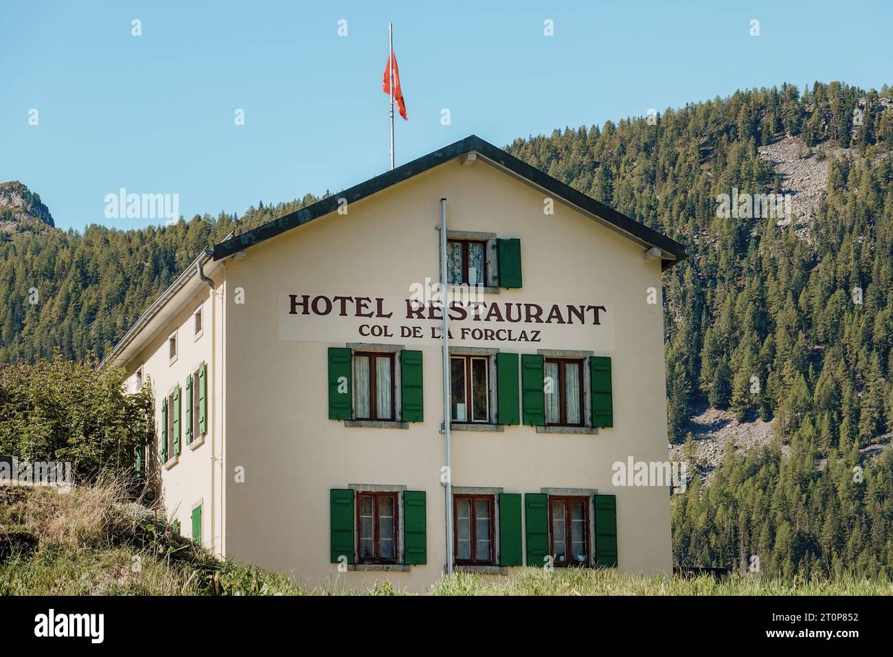 Col de la Forclaz Hotel Restaurant in Martigny-Combe. Mountain pass in ...