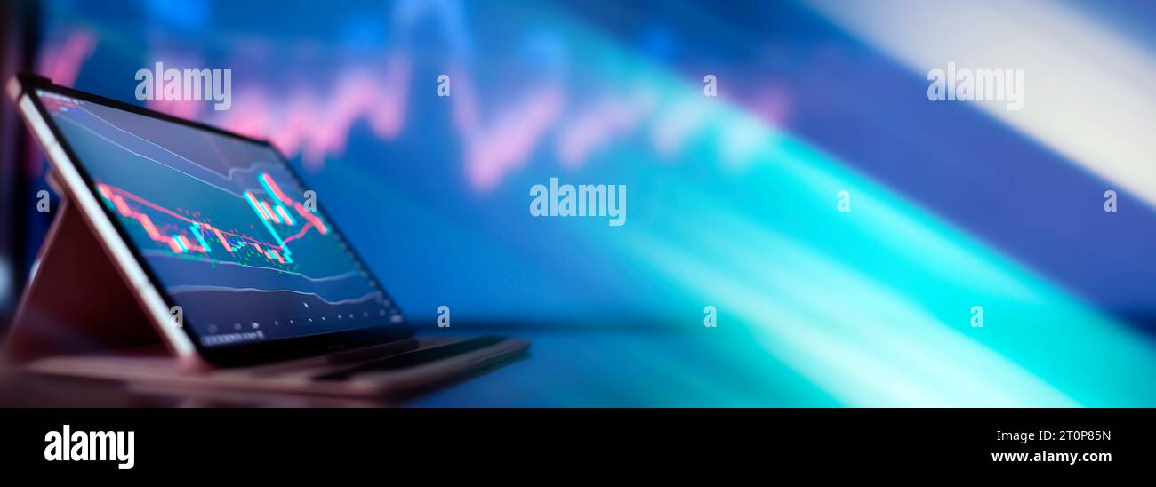 Analysis of financial charts on the screen. Asset Investment Chart ...