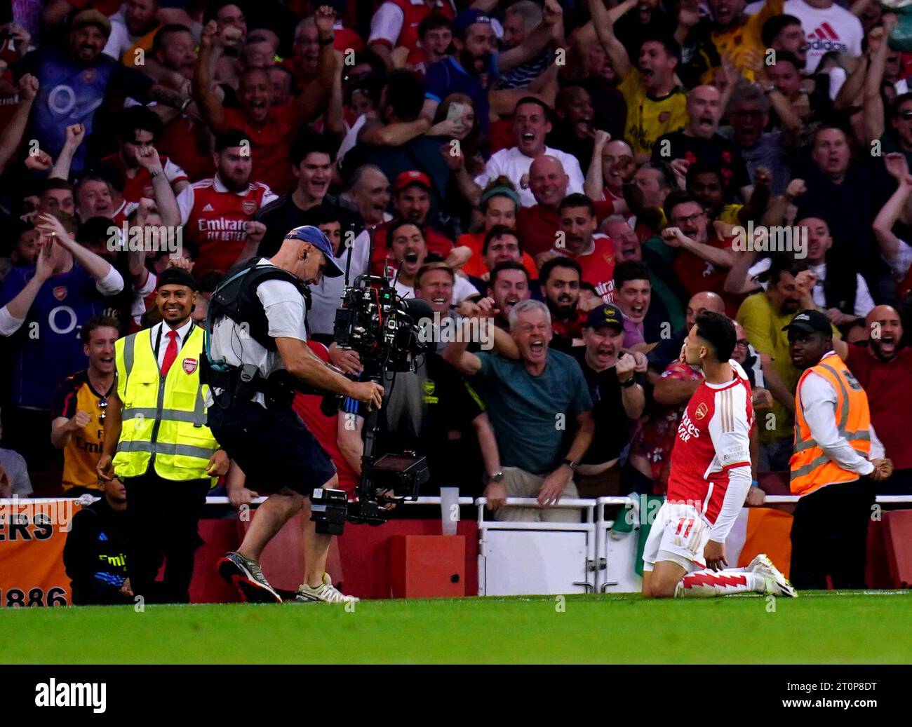 Arsenal's Gabriel Martinelli celebrates scoring their side's first goal ...