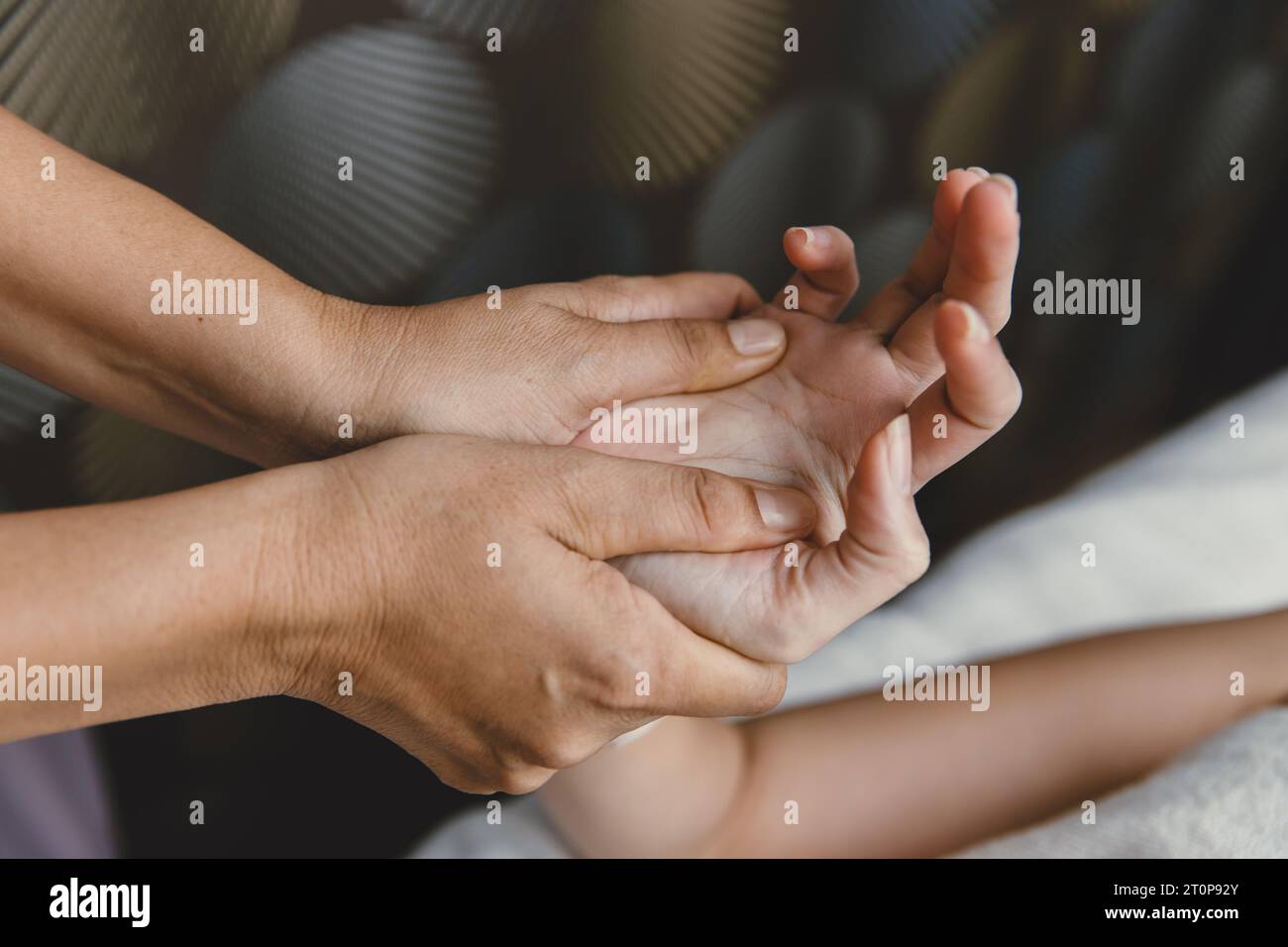 Process of hand massage. Wrist knuckle tendon stretching and ...