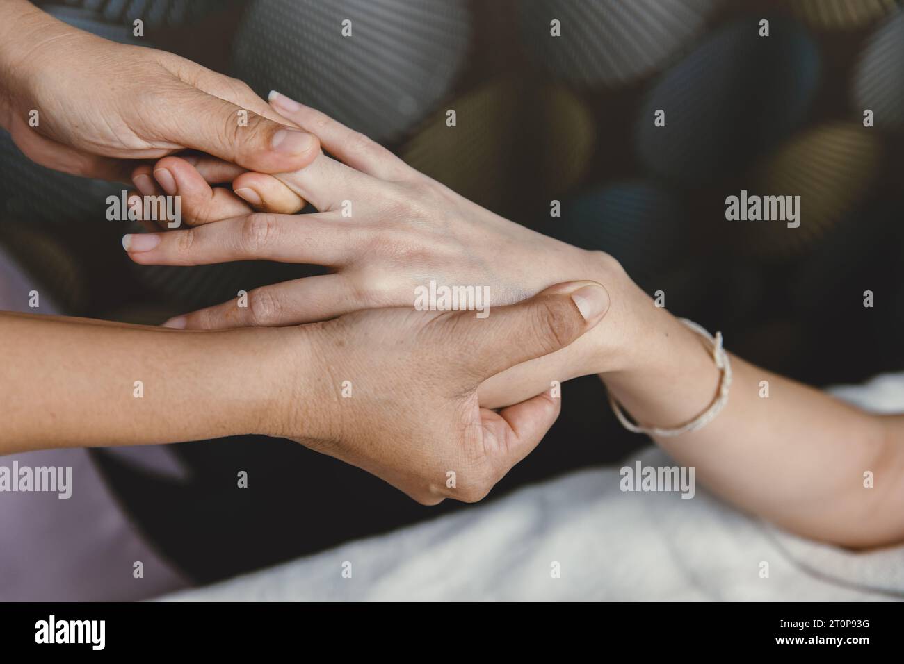 Process of hand massage. Wrist knuckle tendon stretching and ...