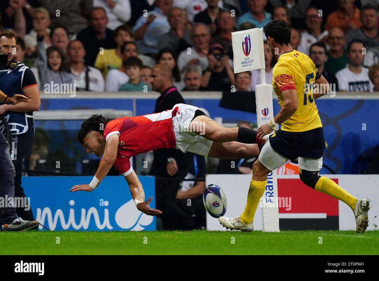 Tonga's Solomone Kata scores their side's sixth try during the Rugby ...