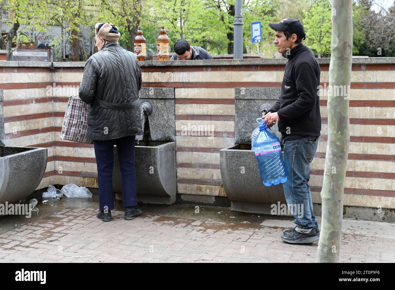 SOFIA, BULGARIA, April 15, 2023: View over drinking fountains with ...
