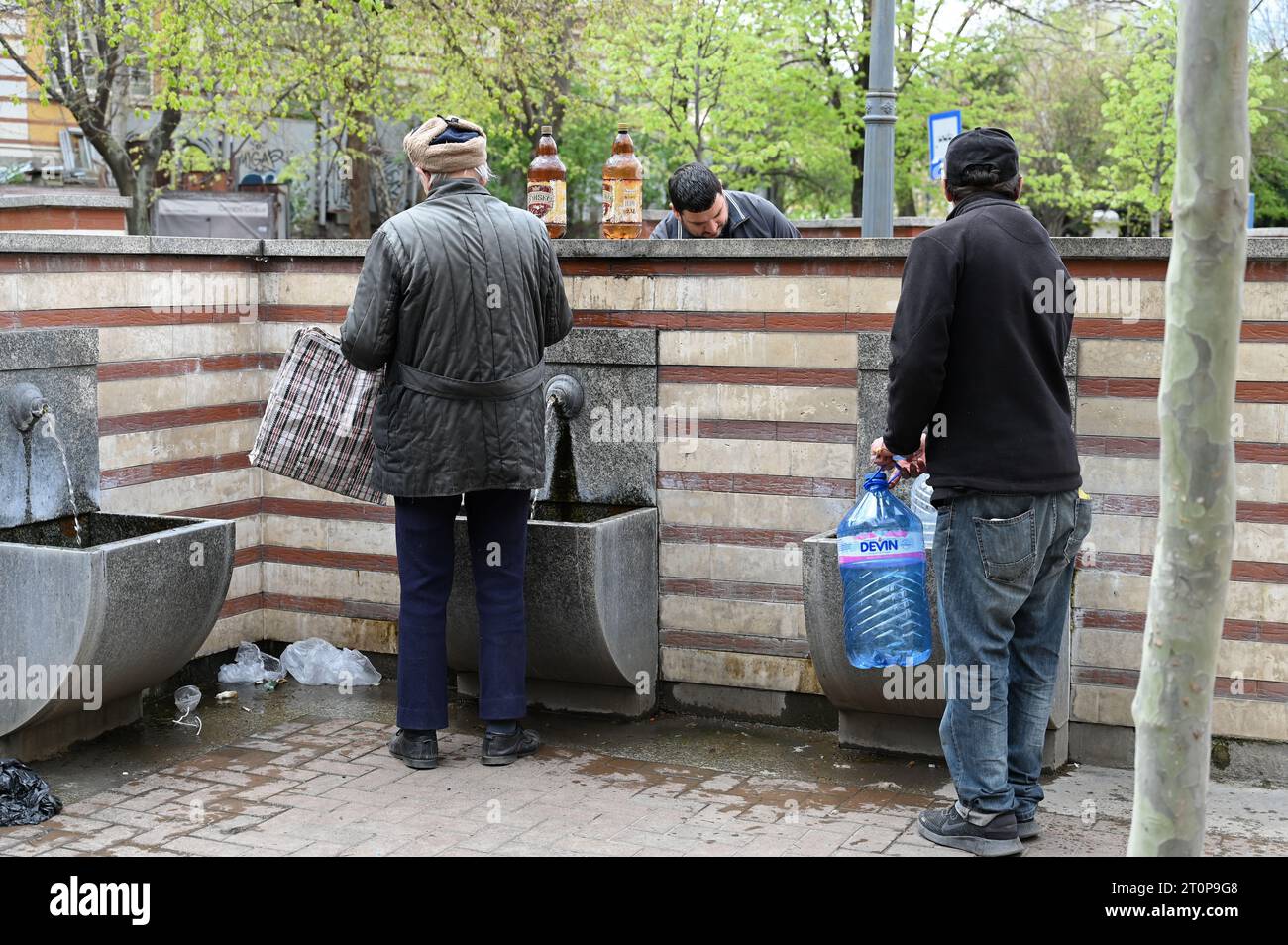 SOFIA, BULGARIA, April 15, 2023: View over drinking fountains with ...