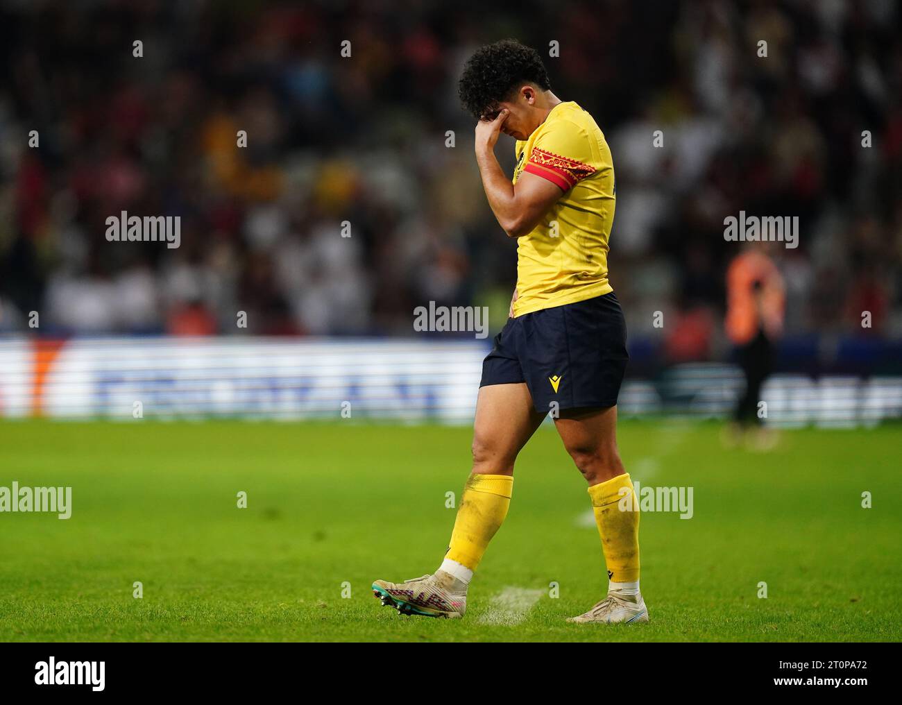 Romania's Alin Conache appears after the final whistle following the ...