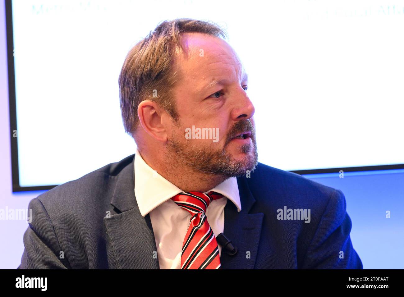 London, UK. 8 October 2023. Toby Perkins MP speaking at ‘The Rail ...