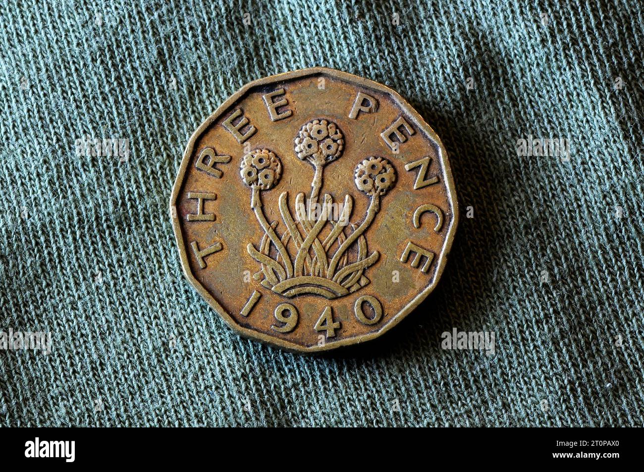 Three pence piece of pre-decimal currency, pounds, shillings and pence ...