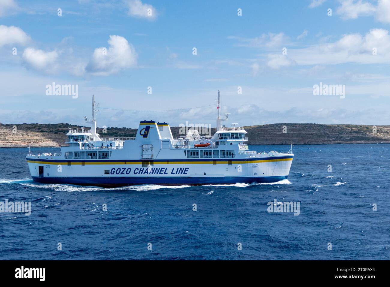 Gozo, Malta, May 3, 2023. Ferry of the Gozo Channel company which ...