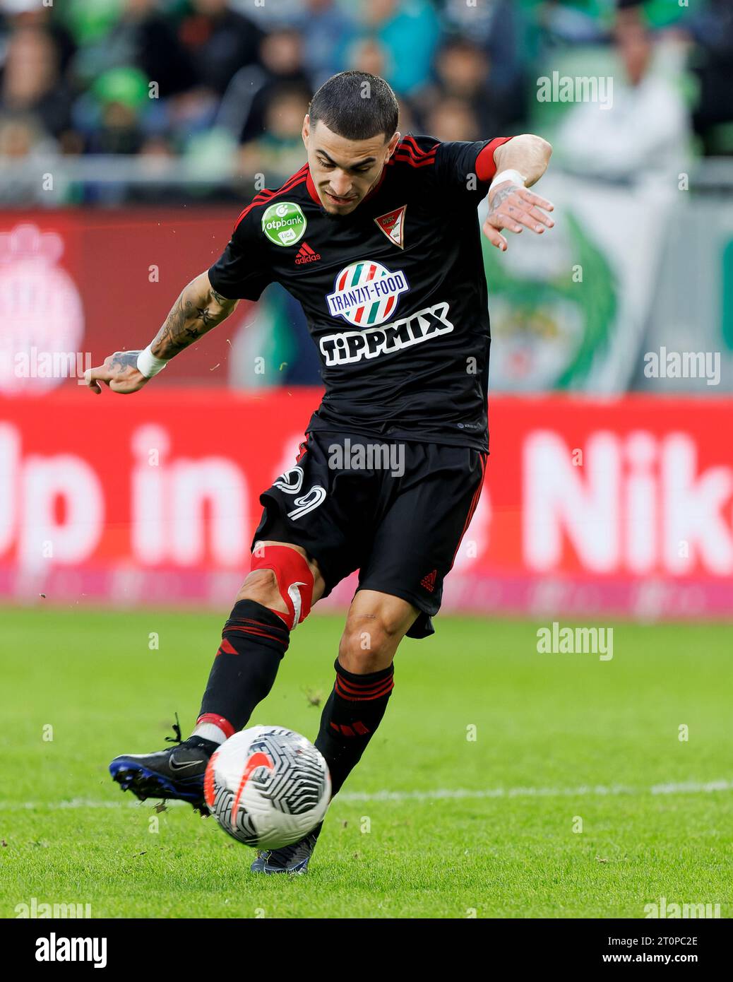 Budapest, Hungary. 8st October, 2023. Brandon Domingues of DVSC scores ...