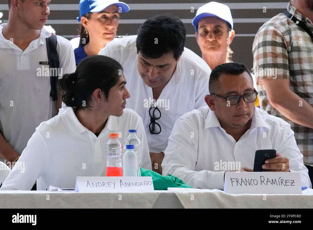 Colombian High Commissioner for Peace Ivan Danilo Rueda, center, talks ...