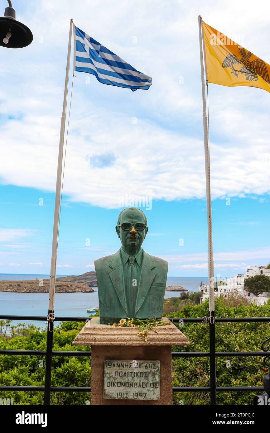 Memorial statue Of Ioannis Zigdis, a Greek politician, born in Lindos ...