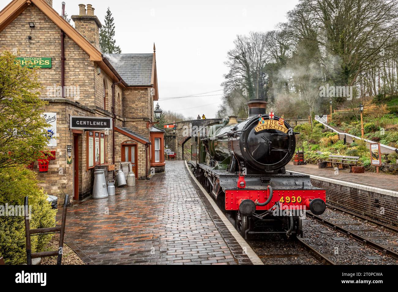 GWR 'Hall' 4-6-0 No. 4930 'Hagley Hall' waits ar Arley station on the ...