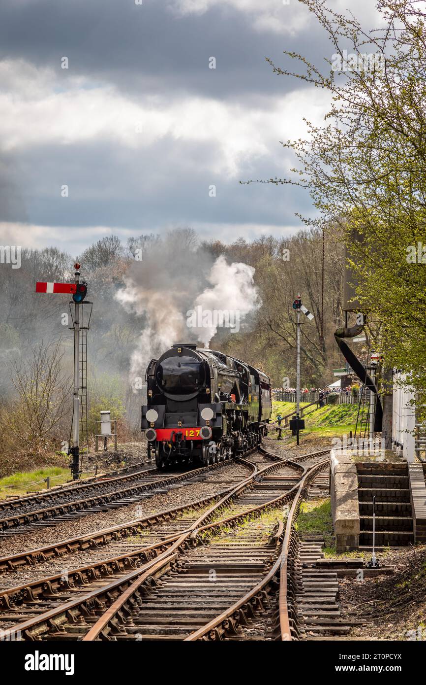 SR 'WC' 4-6-2 No. 127 'Taw Valley' arrives at Highley on the Severn ...