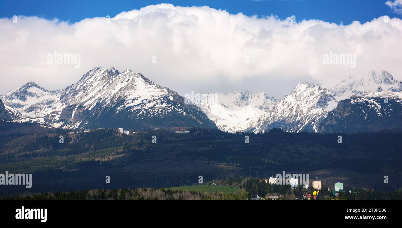 nature background of mighty high tatra ridge in spring at high noon ...