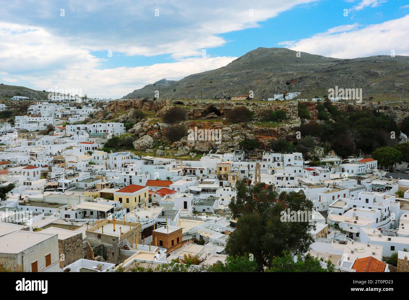View of Lindos town, white buildings from the Acropolis of Lindos ... View of Lindos town, white buildings from the Acropolis of Lindos ...
