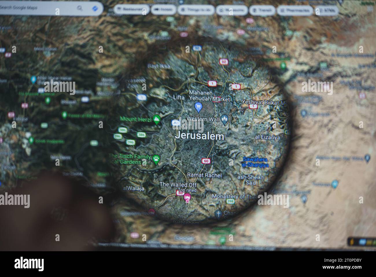 Jerusalem and West Bank on google maps Stock Photo - Alamy