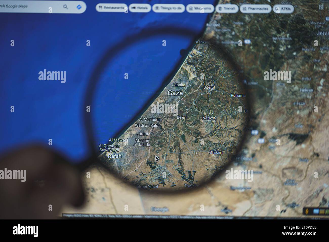 Gaza strip and Israel on google maps Stock Photo - Alamy