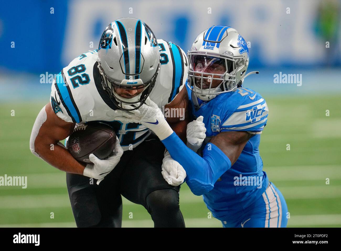 Carolina Panthers tight end Tommy Tremble (82) is knocked out off ...