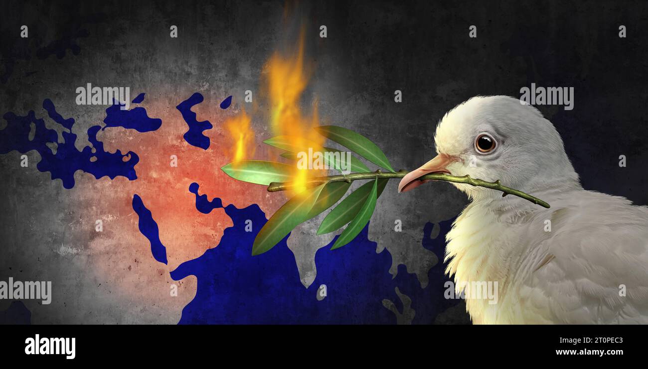 Middle East crisis and Peace problem concept with a white dove and a ...