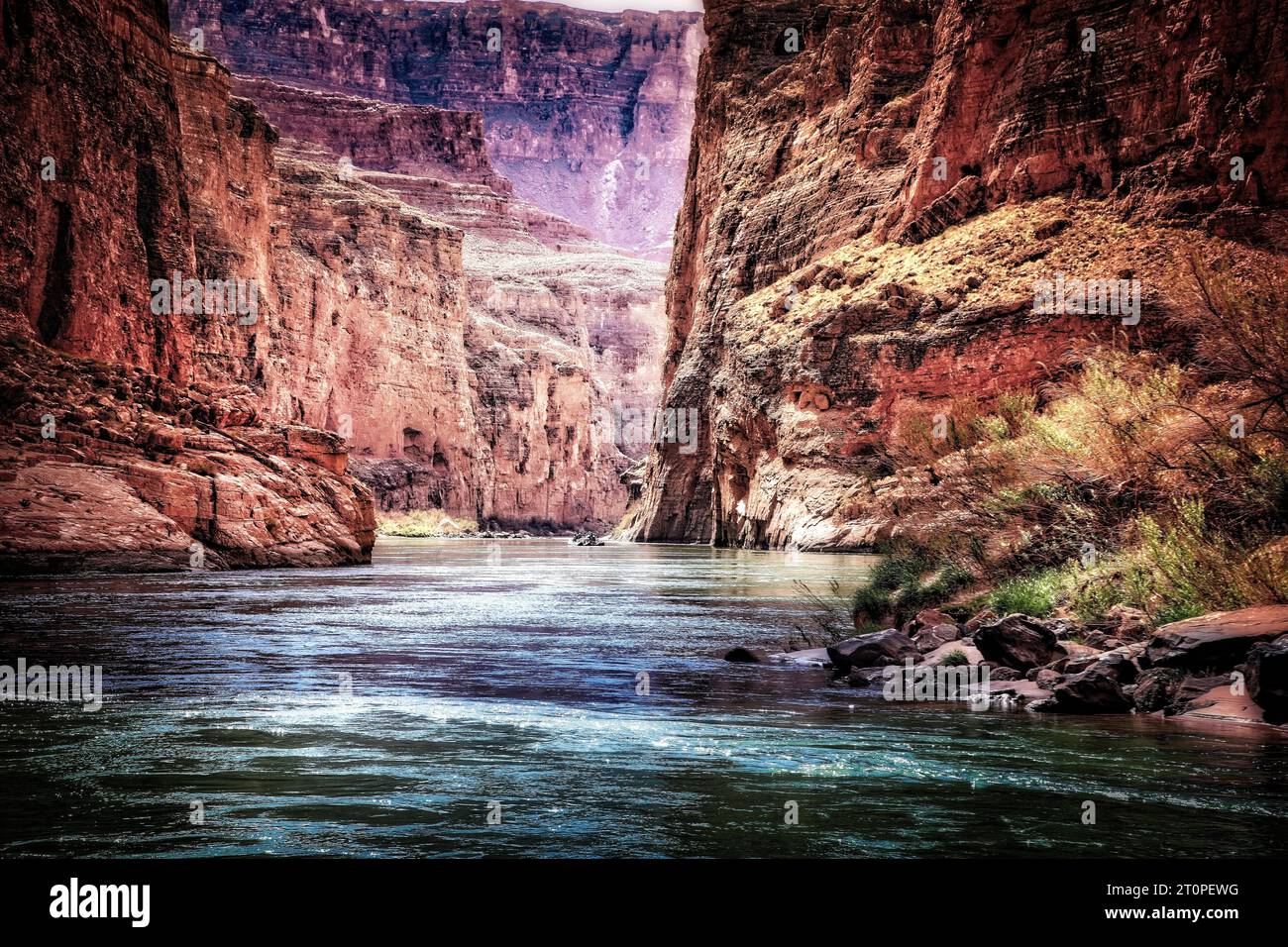 Rafting downstream from Red Wall cavern along the Colorado River in the ...