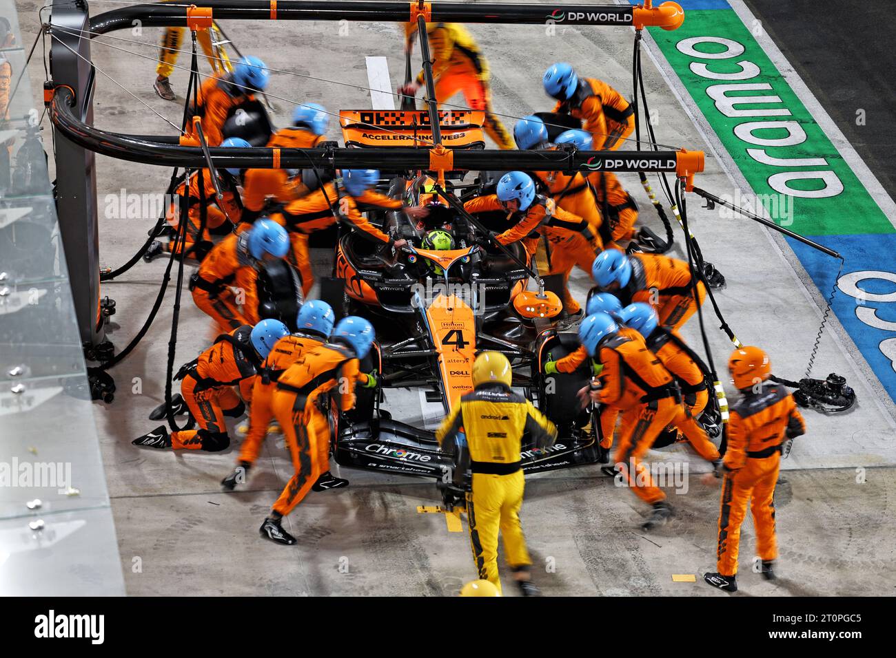Doha, Qatar. 08th Oct, 2023. Lando Norris (GBR) McLaren MCL60 makes a pit stop. Formula 1 World ...