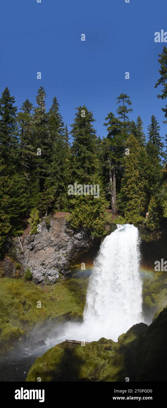 Tiny speck above the Sahalie Waterfall is a couple that has hiked the ...