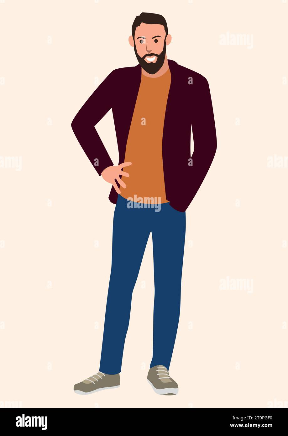 Simple flat cartoon vector illustration of a young man with beard Stock ...